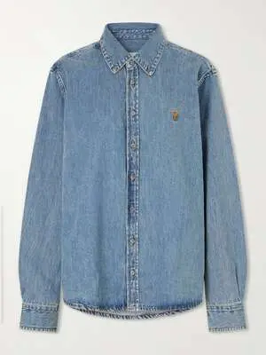 AMI Paris Logo-embroidered Denim Shirt - Mid Denim