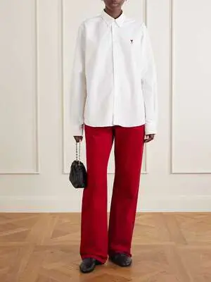 AMI Paris Adc Embroidered Cotton Oxford Shirt