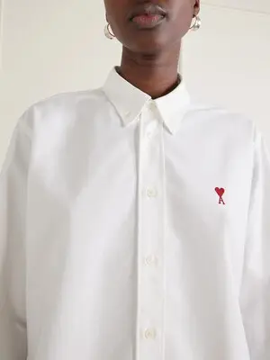 AMI Paris Embroidered Cotton Oxford Shirt