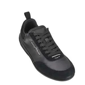 Emporio Armani Satin And Suede Leather Sneakers