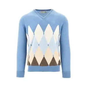 BALLANTYNE Lozenge Cashmere Sweater - Blue