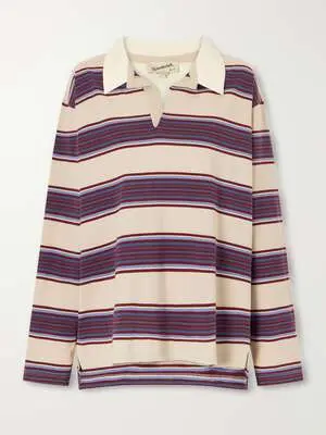 SANDERLAK Striped Cotton-jersey Polo Shirt