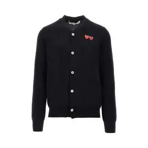 Play Comme Des Garcon Hearts Patches Wool Cardigan An - Black