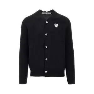 Play Comme Des Garcon Heart Patch Wool Cardigan An - Black