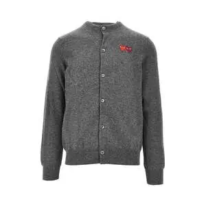 Play Comme Des Garcon Hearts Patches Wool Cardigan An - Grey