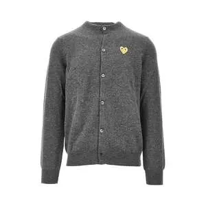 Play Comme Des Garcon Heart Patch Wool Cardigan An - Grey