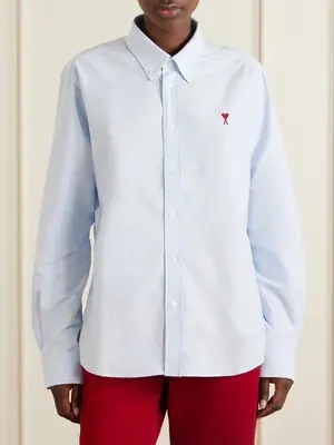 AMI Paris Embroidered Cotton Oxford Shirt