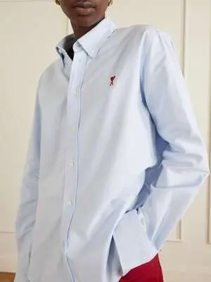AMI Paris Adc Embroidered Cotton Oxford Shirt