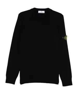 Stone Island V-neck Logo-badge Sweater - Black