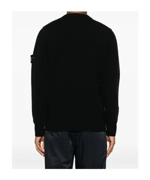 Stone Island V-neck Logo-badge Sweater - Black