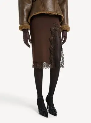 Balmain Knit Midi Skirt With Lace