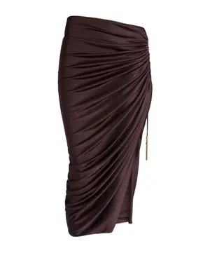 Balmain Flowing Jersey Midi Skirt With Slit - Brown
