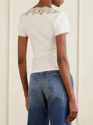 DÔEN Nalia Lace-trimmed Organic Cotton T-shirt