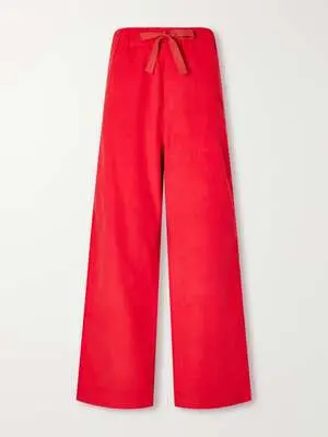 SANDERLAK Drawstring Cotton-corduroy Straight-leg Pants - Red
