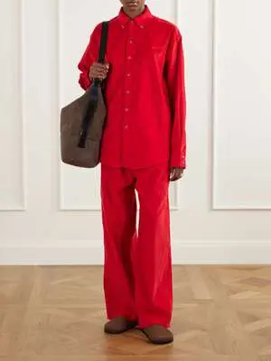 SANDERLAK Drawstring Cotton-corduroy Straight-leg Pants