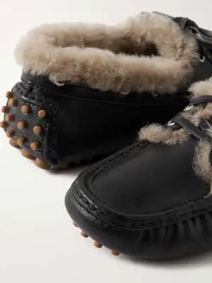 Brunello Cucinelli Bead-embellished Shearling-lined Leather Boat Shoes