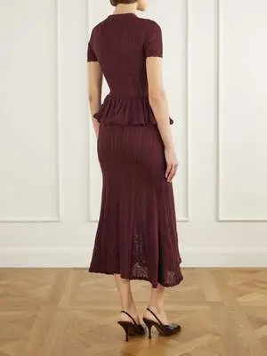 SELF-PORTRAIT Button-embellished Peplum Cotton Midi Dress