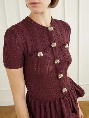 SELF-PORTRAIT Button-embellished Peplum Cotton Midi Dress