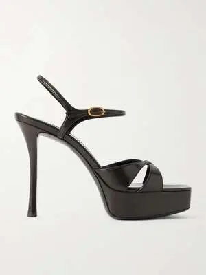 Saint Laurent Debbie Leather Platform Sandals - Brown
