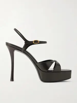 Saint Laurent Debbie Leather Platform Sandals - Brown