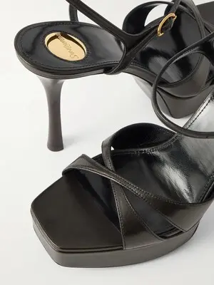Saint Laurent Debbie Leather Platform Sandals - Brown