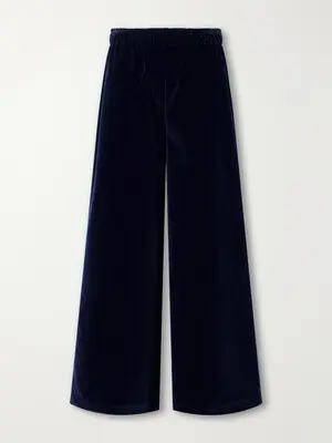 LES VACANCES D’IRINA Les Vacances D'irina Gathered Cotton-velvet Wide-leg Pants - Blue