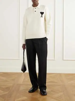 AMI Paris Intarsia Wool Polo Sweater