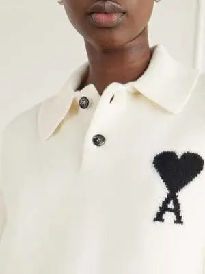 AMI Paris Intarsia Wool Polo Sweater