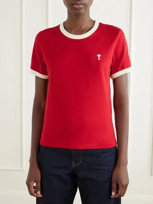 AMI Paris Logo Embroidered Cotton Jersey T-shirt - Red