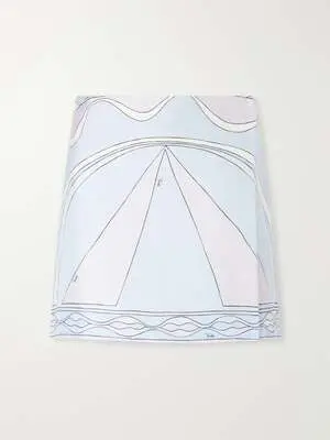 Emilio Pucci Printed Silk-twill Wrap Mini Skirt - Light Blue