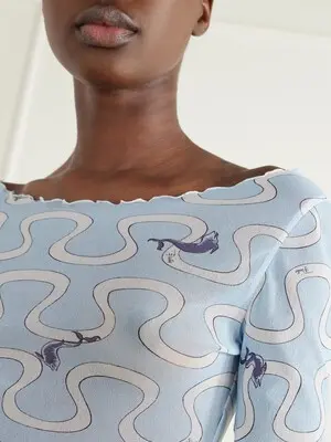 Emilio Pucci Printed Sheer Tulle Top - Blue