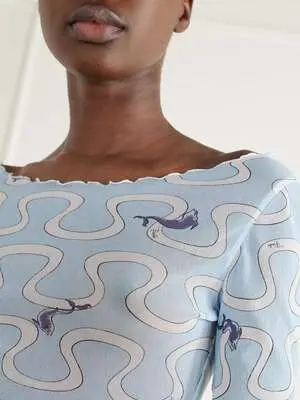 Emilio Pucci Printed Sheer Tulle Top
