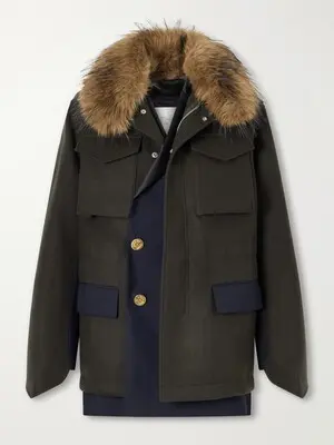 Sacai Layered Wool Coat - Green