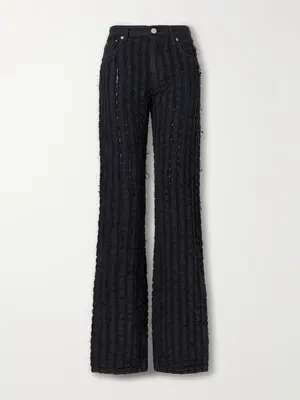 HAIKURE Star Bull Stripe Distressed High-waist Straight-leg Jeans - Black