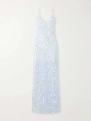 Emilio Pucci Printed Silk Crepe De Chine Maxi Dress - Light Blue
