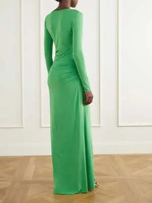 CALA DE LA CRUZ Embellished Gathered Stretch-jersey Maxi Dress