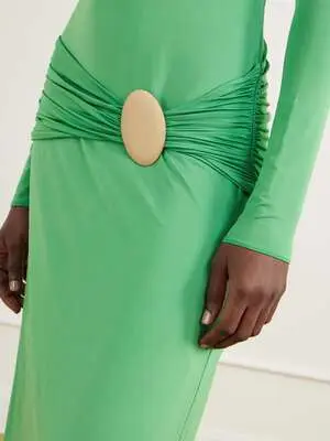 CALA DE LA CRUZ Embellished Gathered Stretch-jersey Maxi Dress