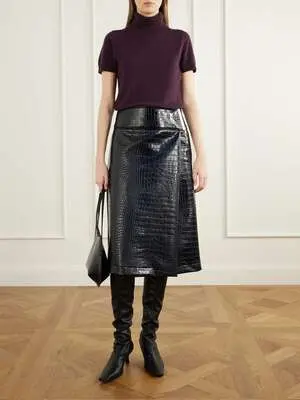 Sportmax Croc-effect Glossed Midi Skirt