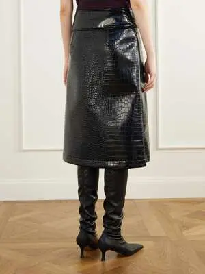Sportmax Croc-effect Glossed Midi Skirt
