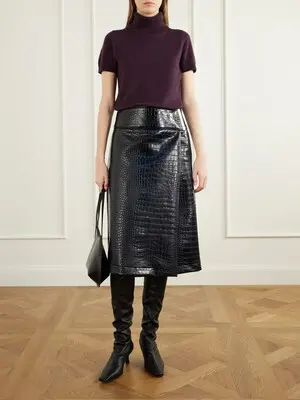 Sportmax Croc-effect Glossed Midi Skirt