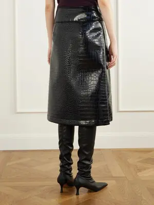 Sportmax Croc-effect Glossed Midi Skirt