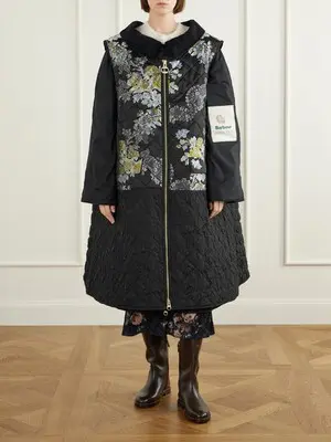 Erdem X Barbour Embellished Waxed Cotton-jacquard Coat