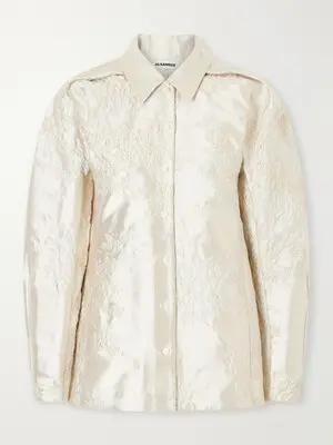 JIL SANDER Floral Jacquard Button-down Shirt - Silver