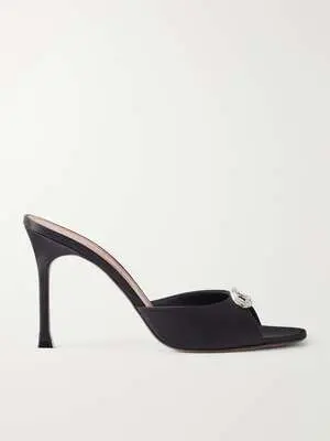 Amina Muaddi Mini Camelia 95 Embellished Satin Sandals