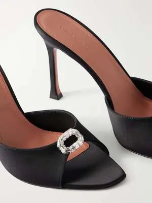 Amina Muaddi Mini Camelia 95 Embellished Satin Sandals