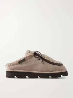 Brunello Cucinelli Shearling-trimmed Suede Clogs