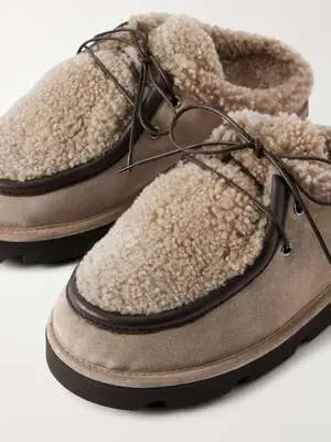 Brunello Cucinelli Shearling-trimmed Suede Clogs