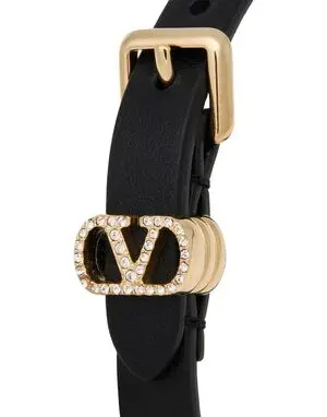 Valentino Garavani Leather Bracelet With Crystal Embellished Logo