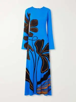 CALA DE LA CRUZ Printed Stretch-jersey Maxi Dress