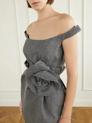 Magda Butrym Floral Embellished Off-the-shoulder Midi Dress - Gray